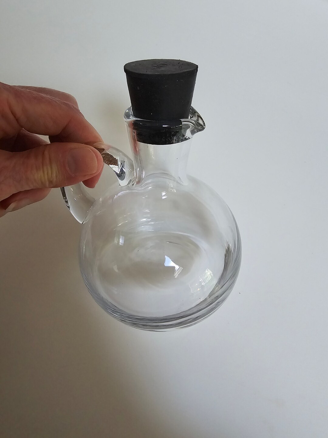 Small Hand Blown Clear Glass Cruet, Small Pitcher, Oil and Vinegar Jar ...