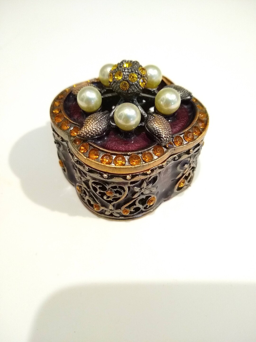 Vintage Enameled Hinged Trinket Box With Magnetic Closure, Faberge ...