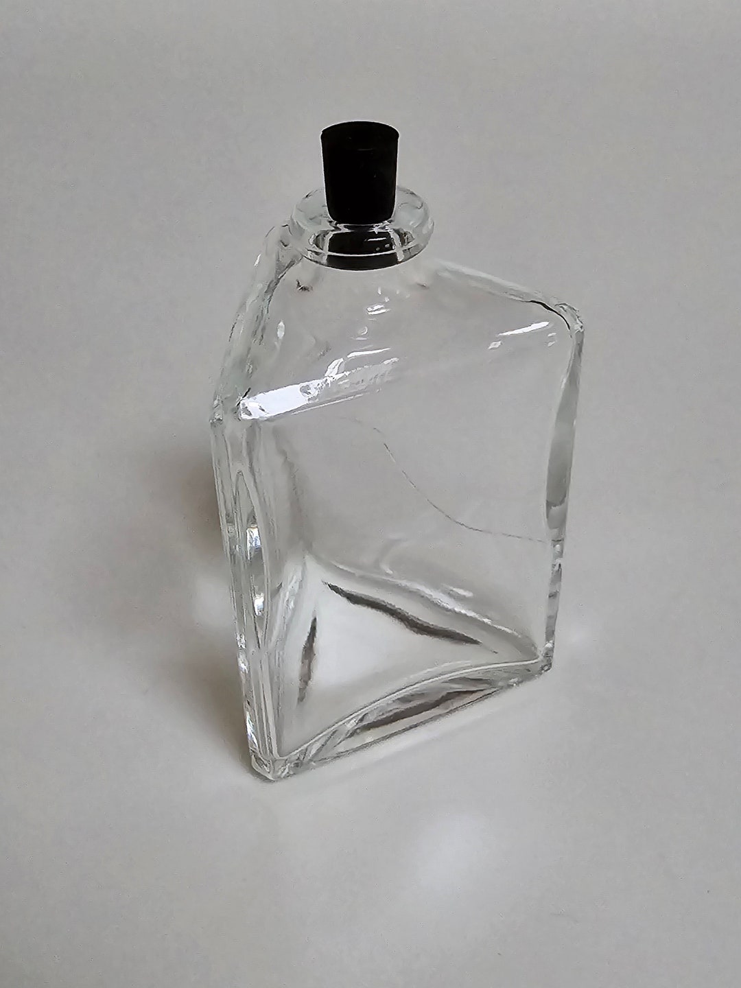 Vintage Triangular Clear Glass Perfume Bottle / Small Decanter With ...