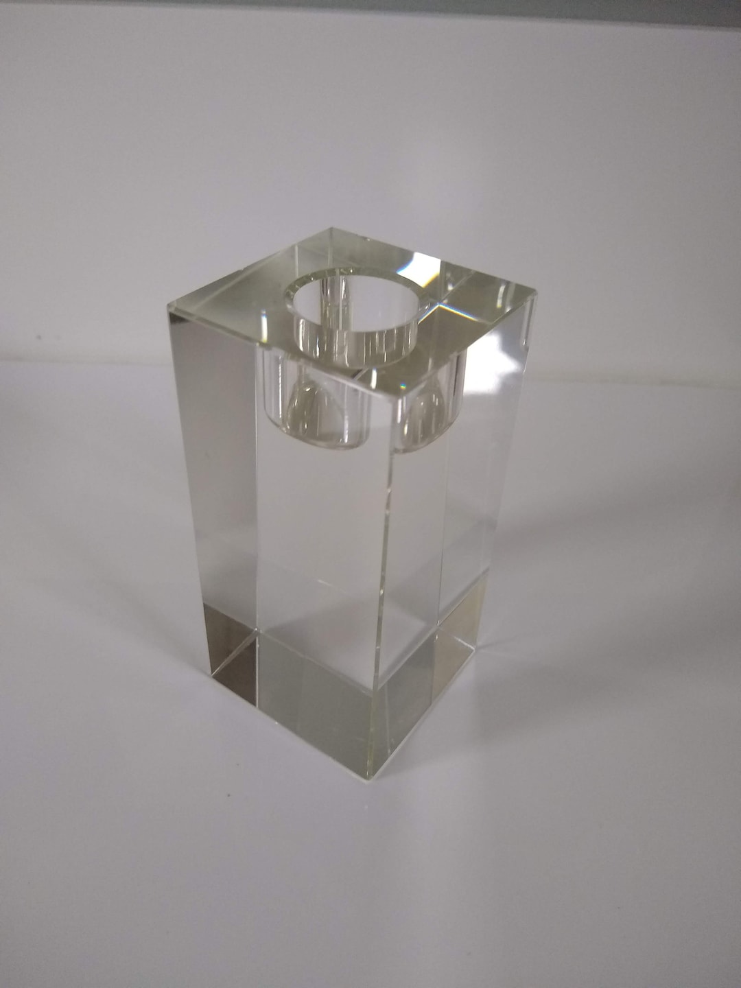 Vintage 4" Art Glass Ice Block Glass Candlestick Holder; Crystal ...