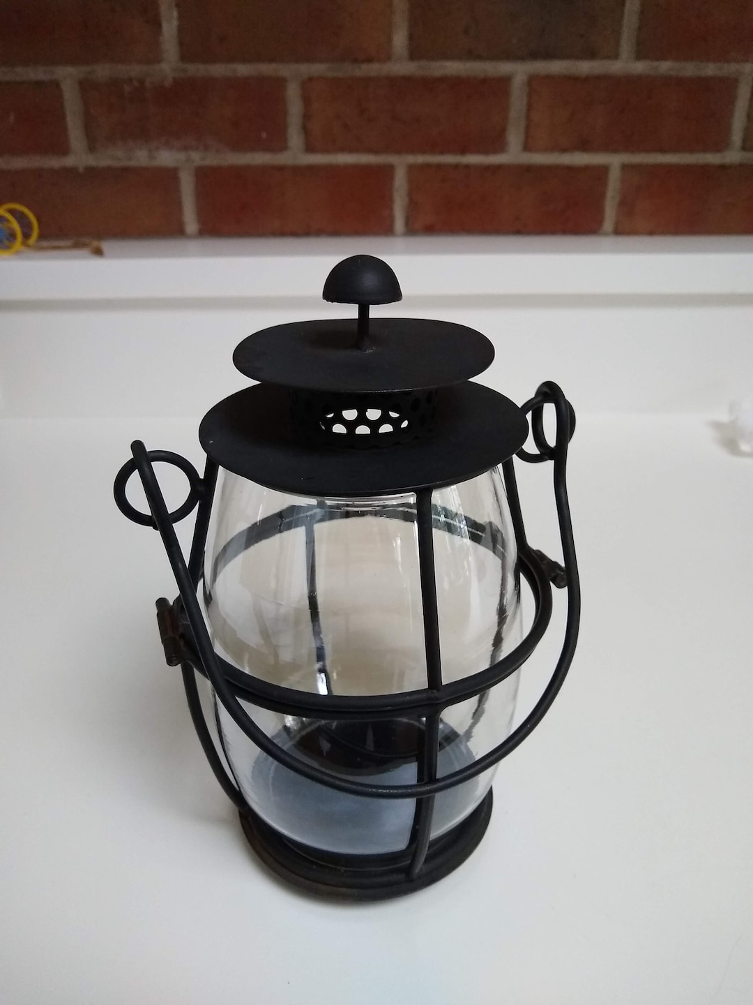 Vintage Black Metal and Glass Hanging Lantern, Candle Lantern, Indoor ...
