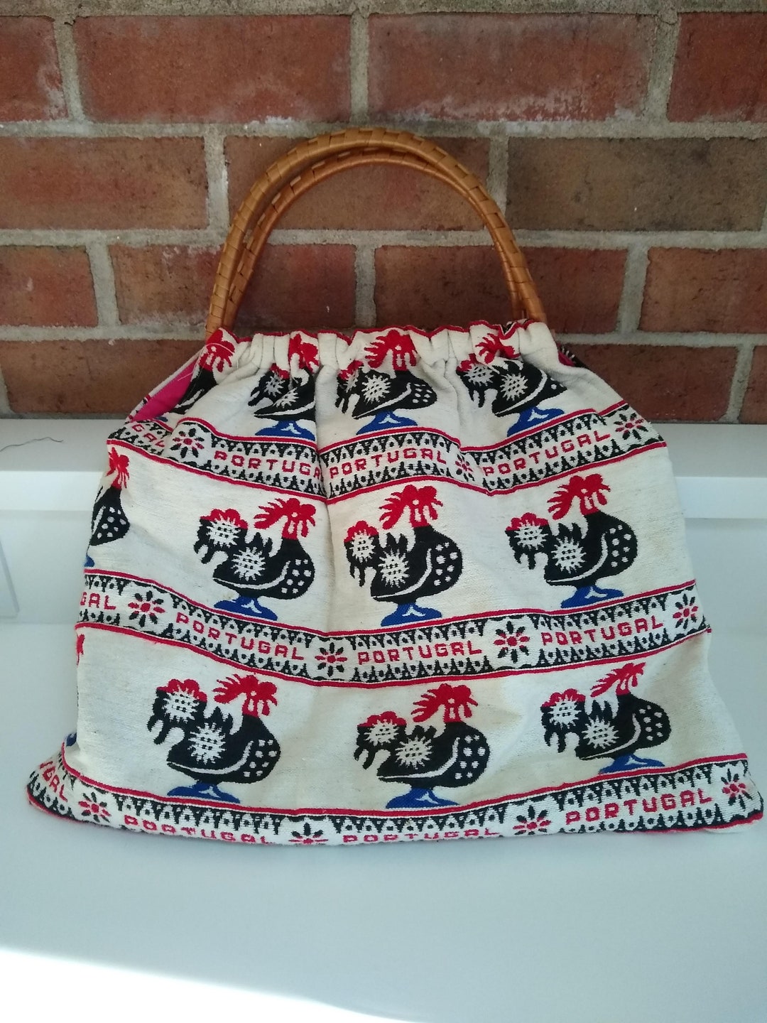 Vintage Red, White Blue Rooster Tapestry Purse, Handbag, With Woven ...