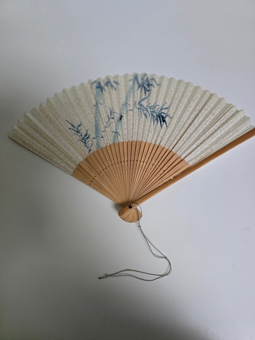 Vintage Hand Painted Japanese Folding Paper Fan Featuring Blue Bamboo ...