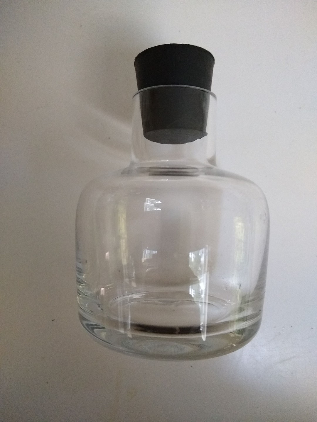 Vintage Small Clear Glass Decanter Bottle With Rubber Stopper, Small ...