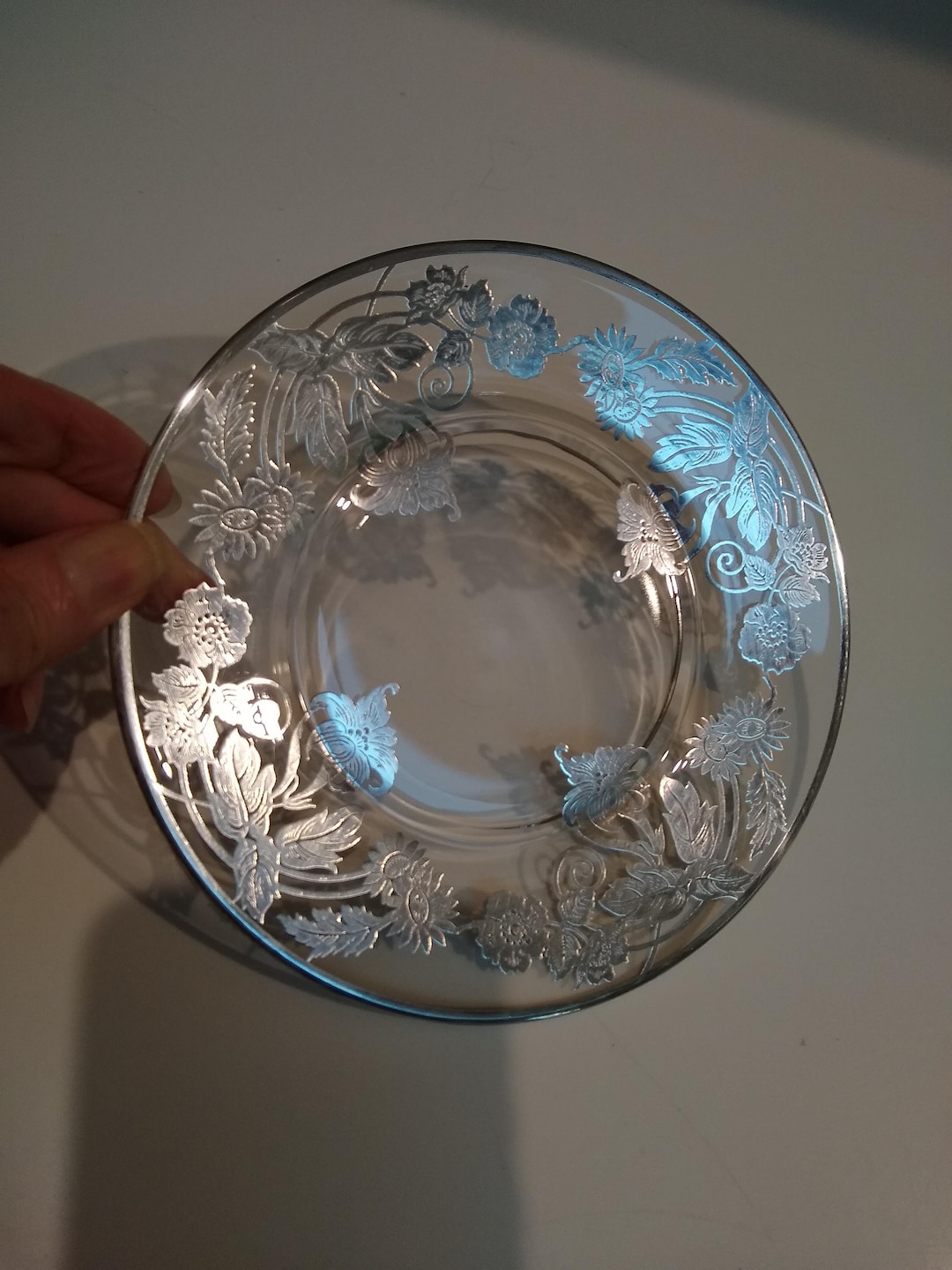 Vintage Silver Overlay Clear Glass Plate / Plates; 6.24" Dessert ...