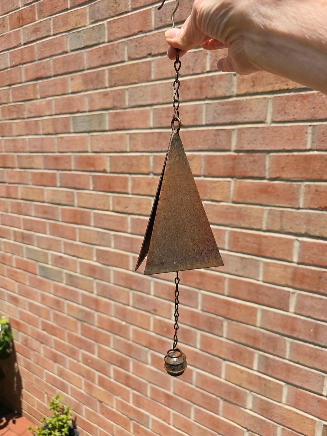 Vintage Rusted Metal Wind Chime, Small Triangular Hand Made Brutalist ...