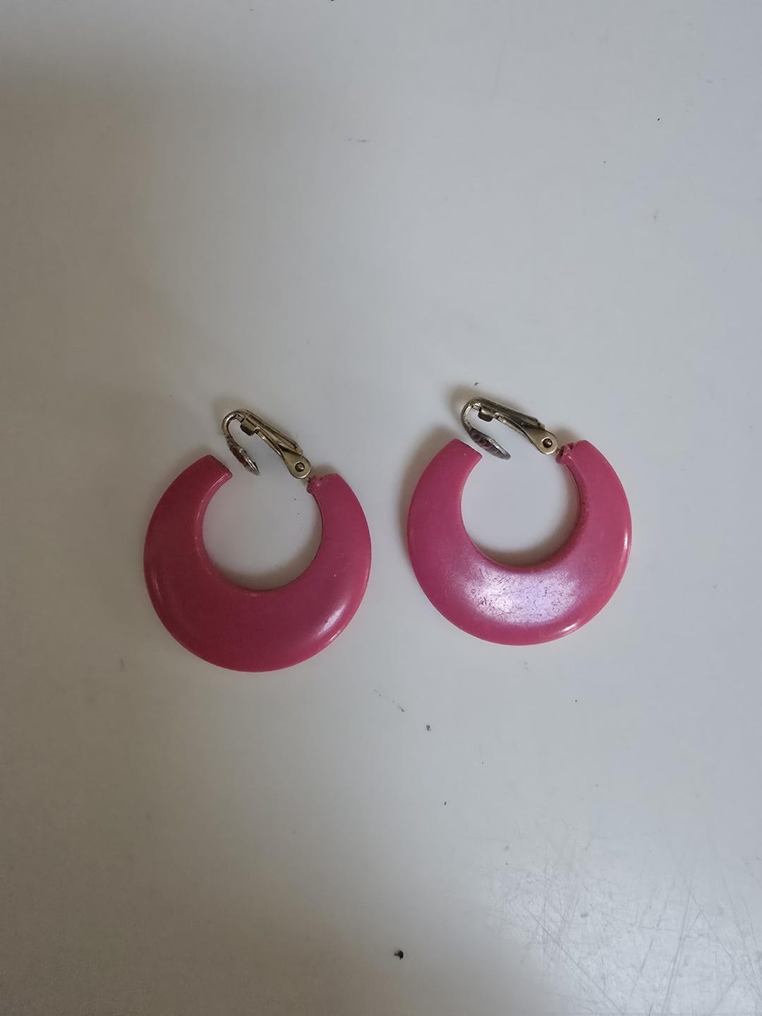 Vintage Pink Plastic Clip-on Hoop Earrings, Retro Pink Hoop Earrings ...