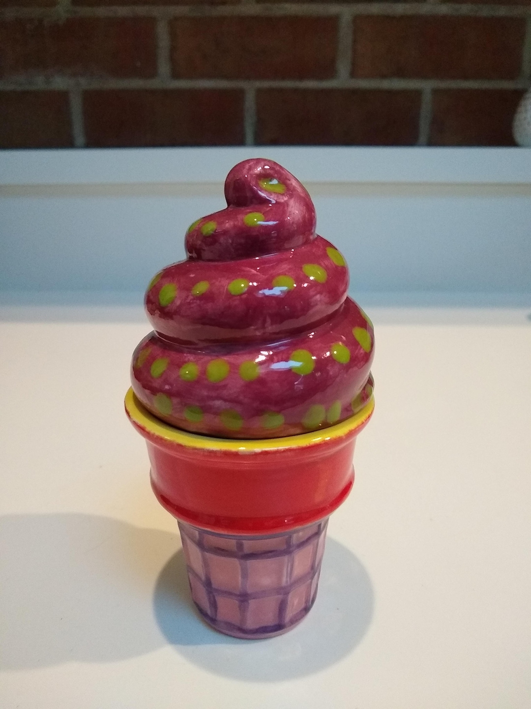 Vintage Handmade Ceramic Ice Cream Cone Jar. Lidded Container, Pop Art ...