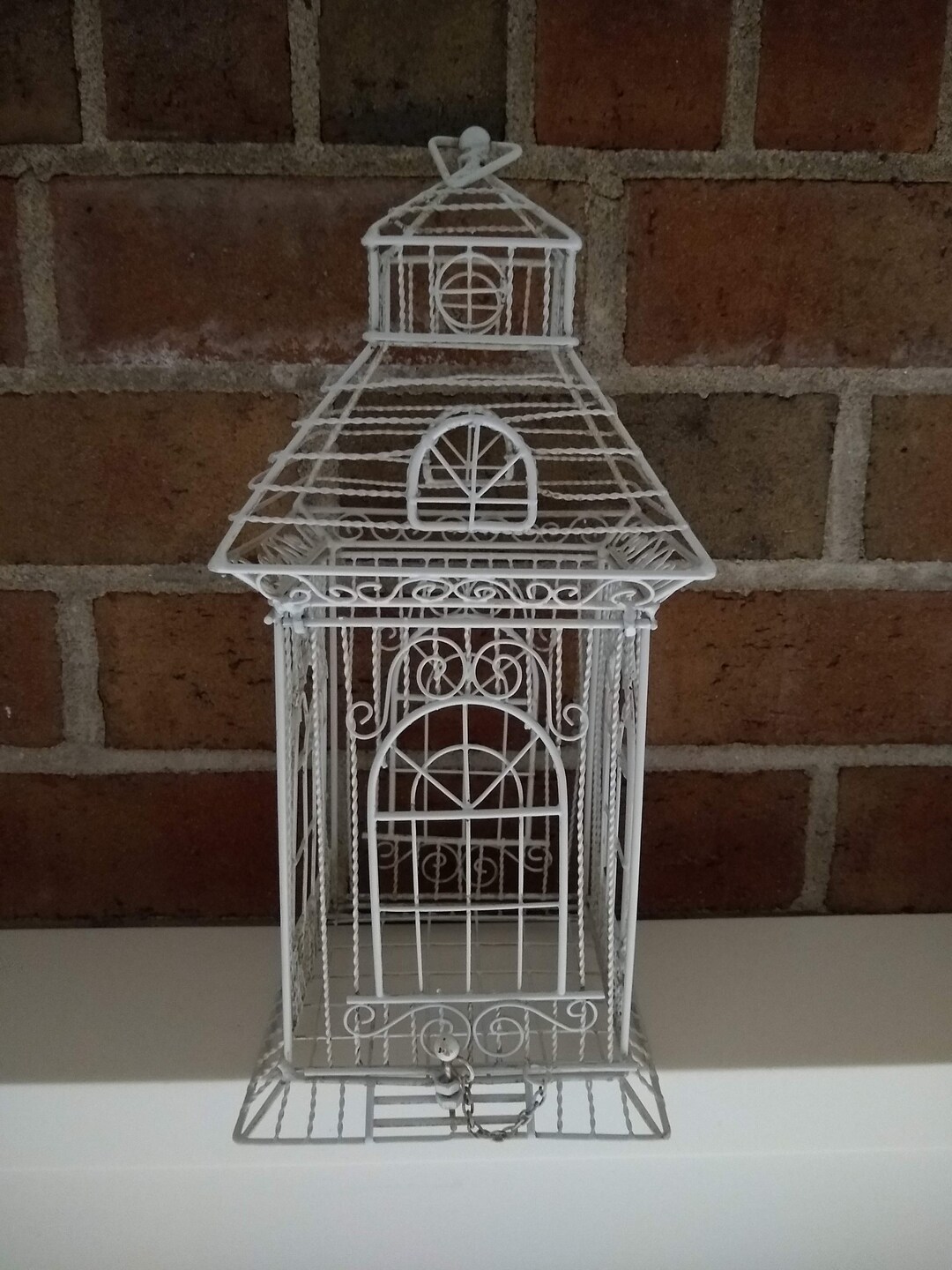 Vintage White Wire Bird Cage, Shabby Chic Small Wire Decorative Bird ...