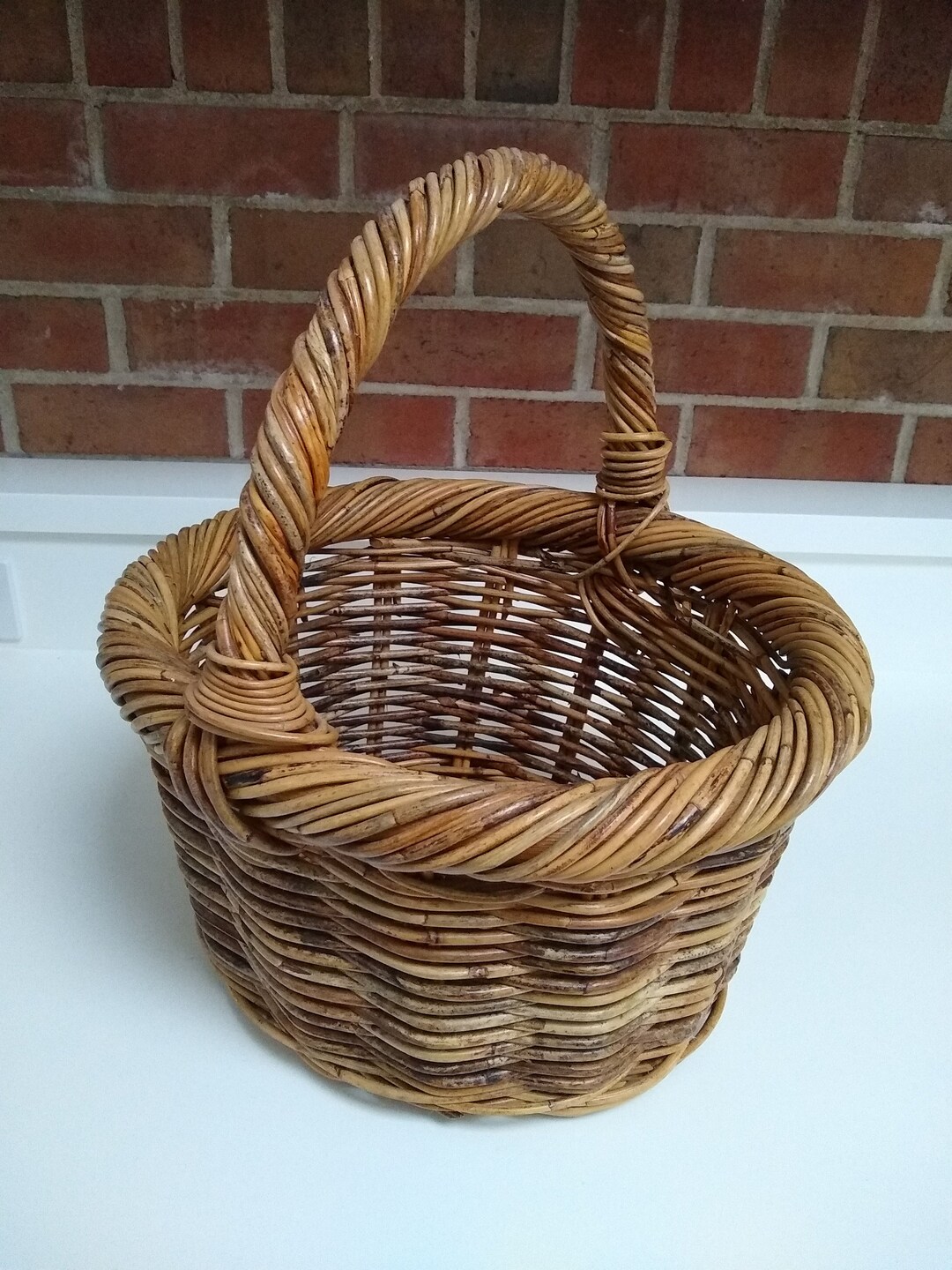 Large Vintage French Wicker Basket With Handle, Farmhouse Style Large ...