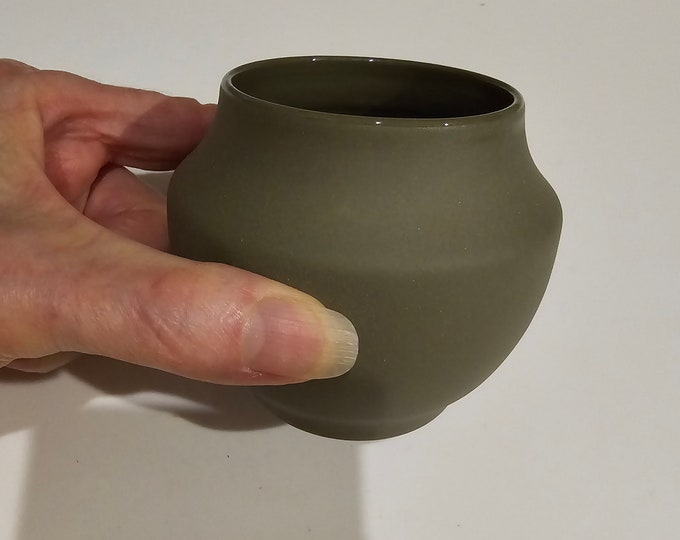 Vintage Small Olive/army Green Plant Pot, 3" High; Matte Brownish Green ...