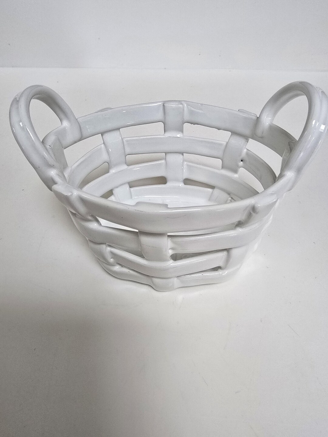 Vintage Small White Woven Ceramic Basket, Easter Basket, Bread Basket ...