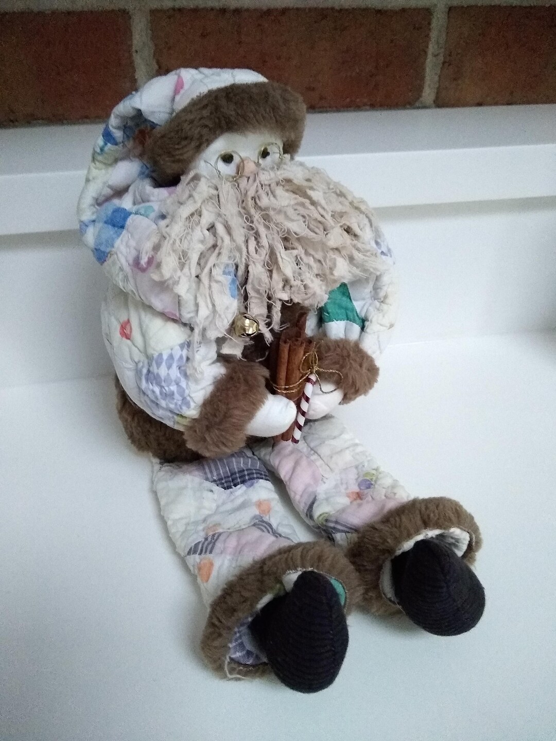 Vintage Handmade Stuffed Cloth Santa Doll Made From Quilted Cotton and ...