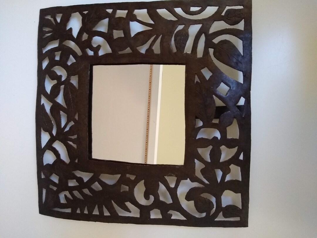 Vintage Rustic Cut Metal Wall or Table Mirror, Large 12" Square Rusty ...