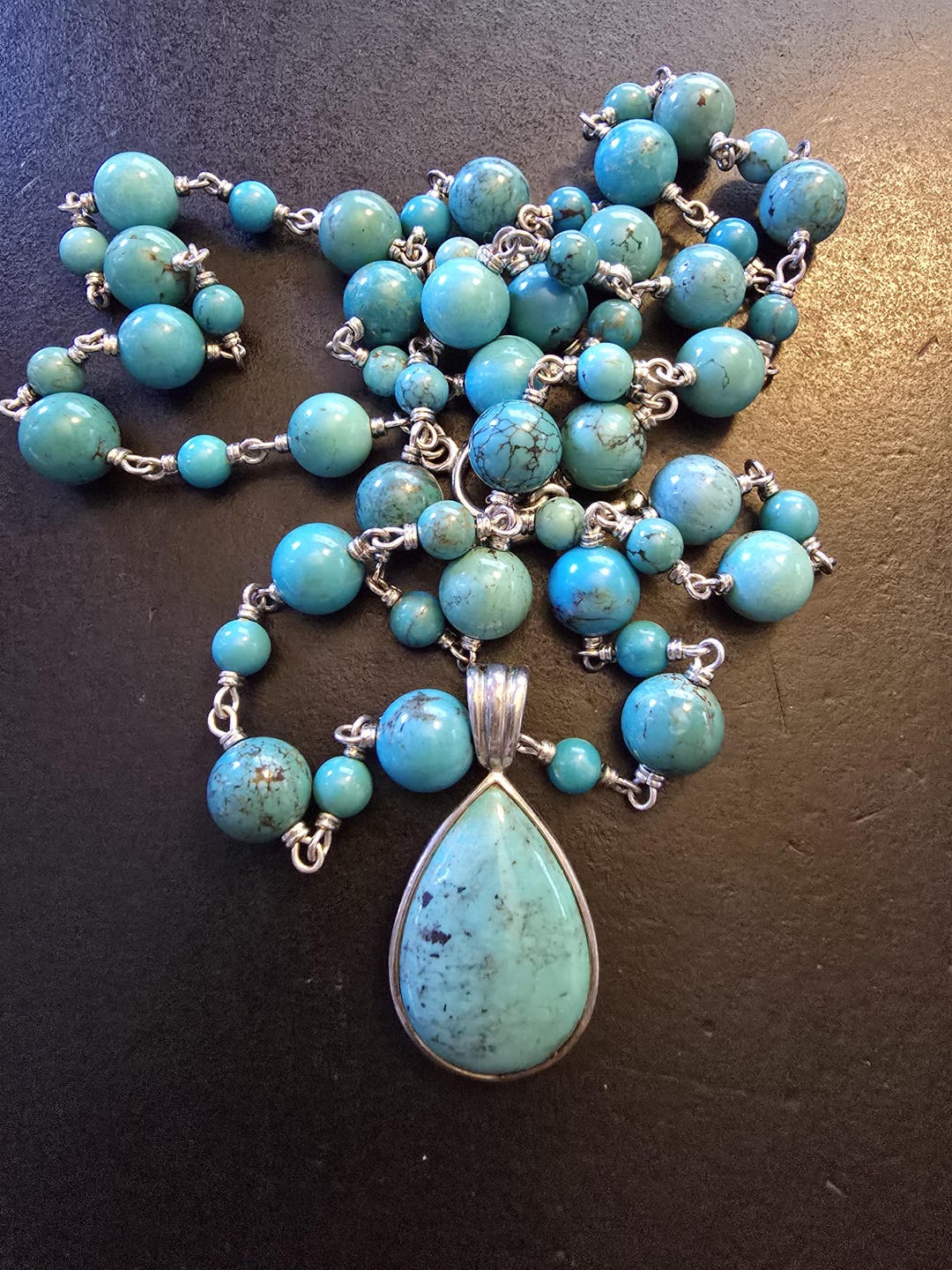 Vintage Whitney Kelly 36" 925 Sterling and Turquoise Necklace With ...