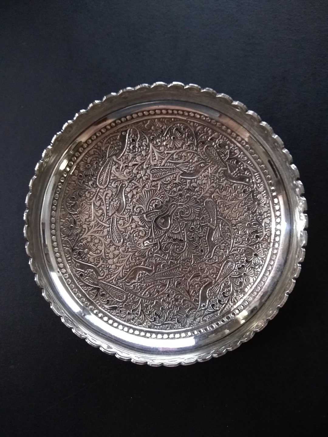 Silver Plated Engraved Shallow Dish, Trinket, Ring, Candle Dish, Diwali ...