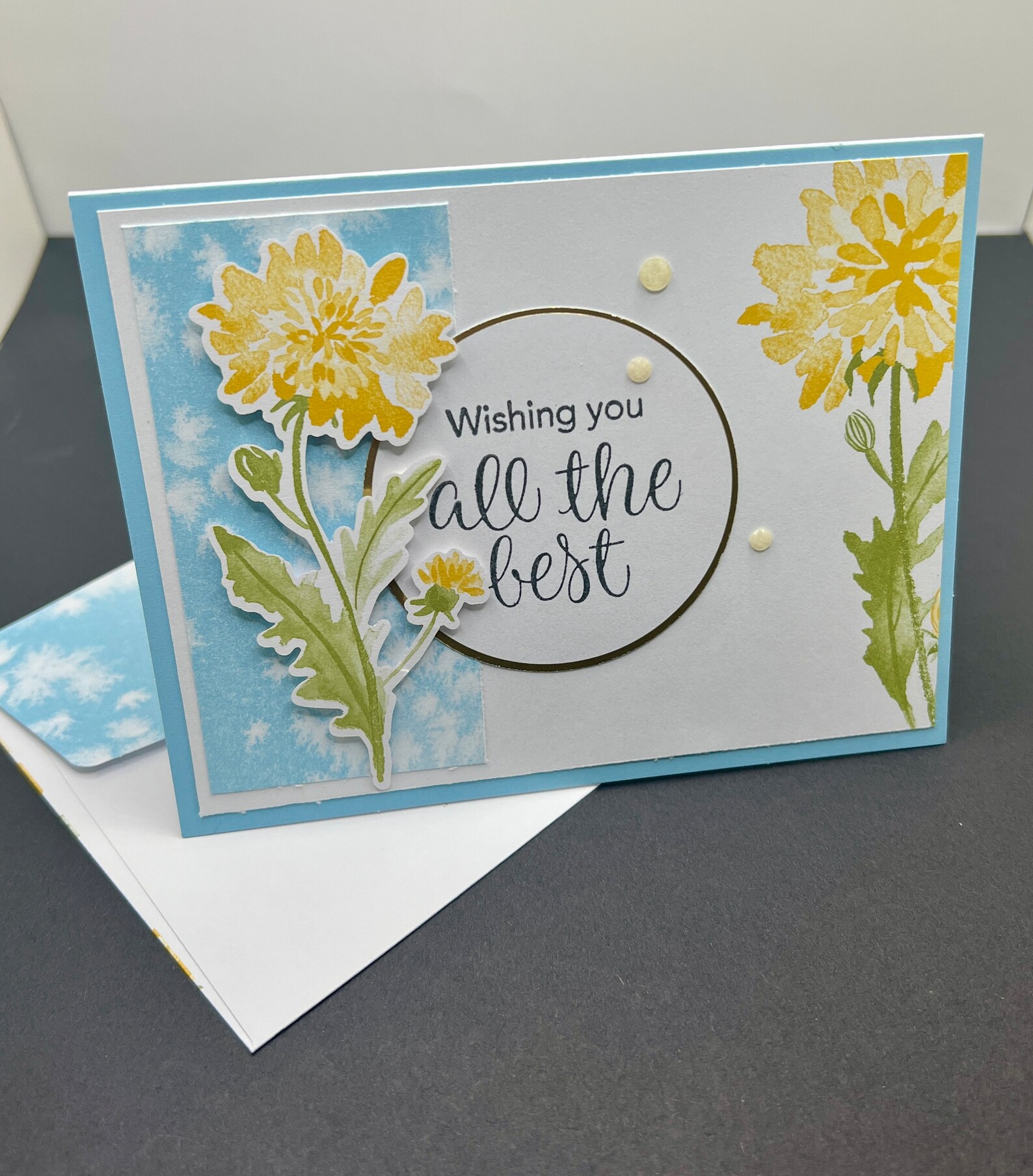 Handmade Card With Flowers and Clouds. Wishing You All the the Best ...