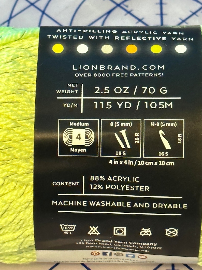 Reflective Safety Yellow Yarn Lion Brand Basic Stitch - Etsy