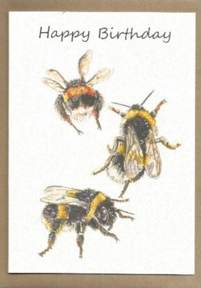 Happy Birthday Bees Greetings Card Bumblebee Nature Bee - Etsy