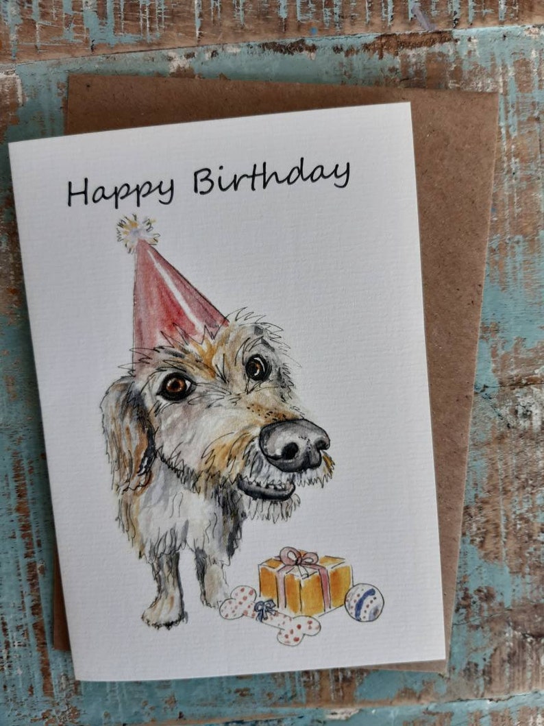 HAPPY BIRTHDAY Dog Greetings Card. Scruffy Lurcher With Presents - Etsy ...