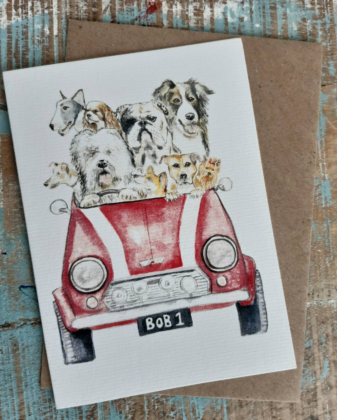 Mini Cooper Dog Breeds Greetings Card, Classic Car Art - Etsy