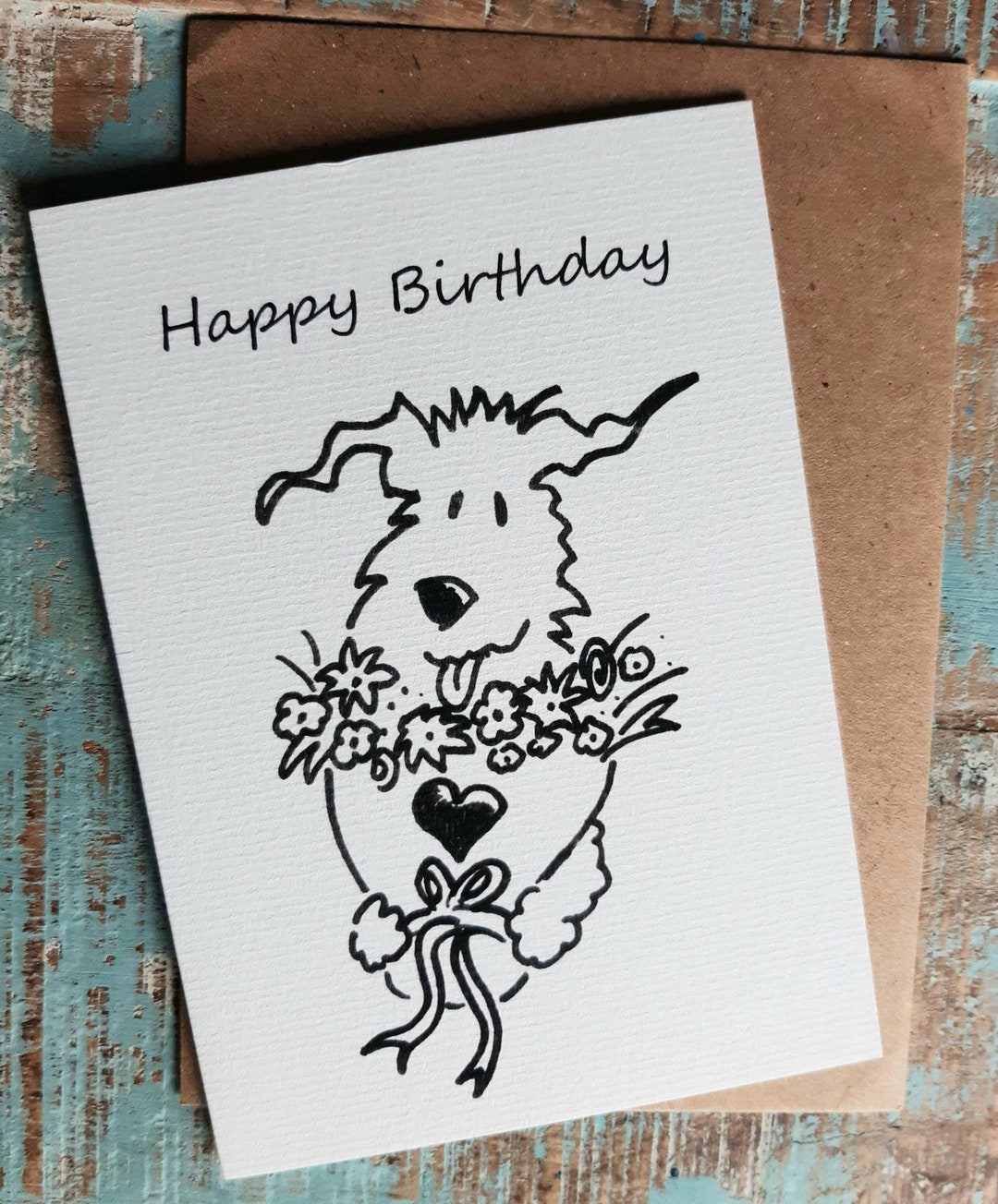 BIRTHDAY CARD FLOWERS Dog Greetings Card-animal Card-funny -bouquet - Etsy