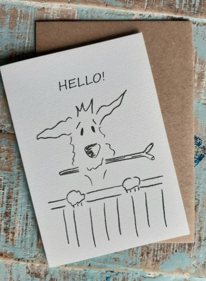 HELLO DOG STICK Greetings Card-animal Card dog funny hello - Etsy