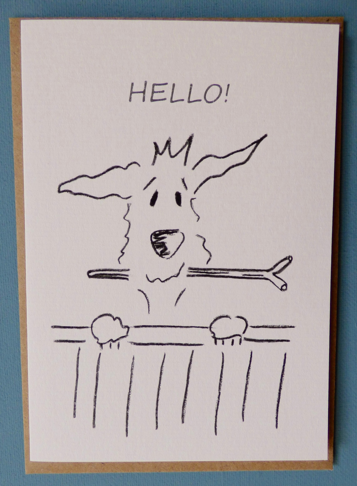 HELLO DOG STICK Greetings Card-animal Card dog funny hello - Etsy
