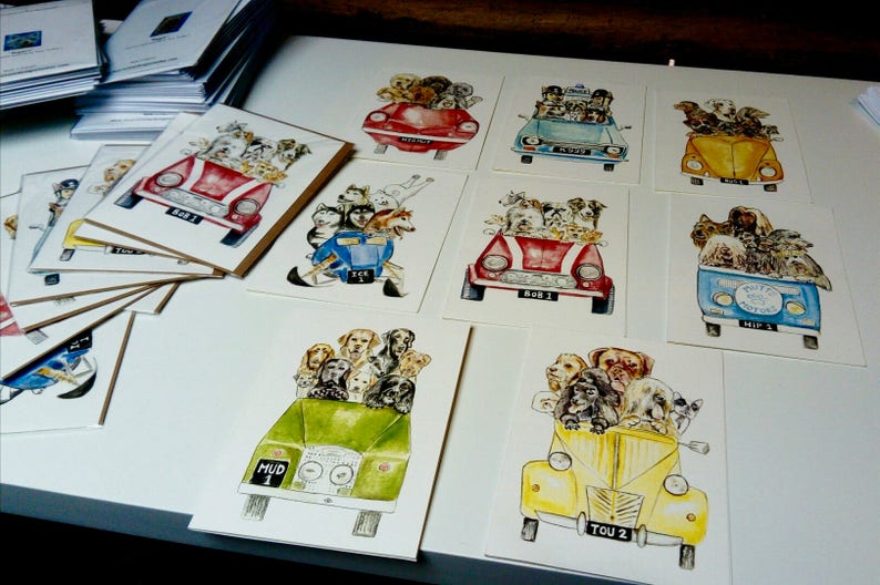 Mini Cooper Dog Breeds Greetings Card, Classic Car Art - Etsy