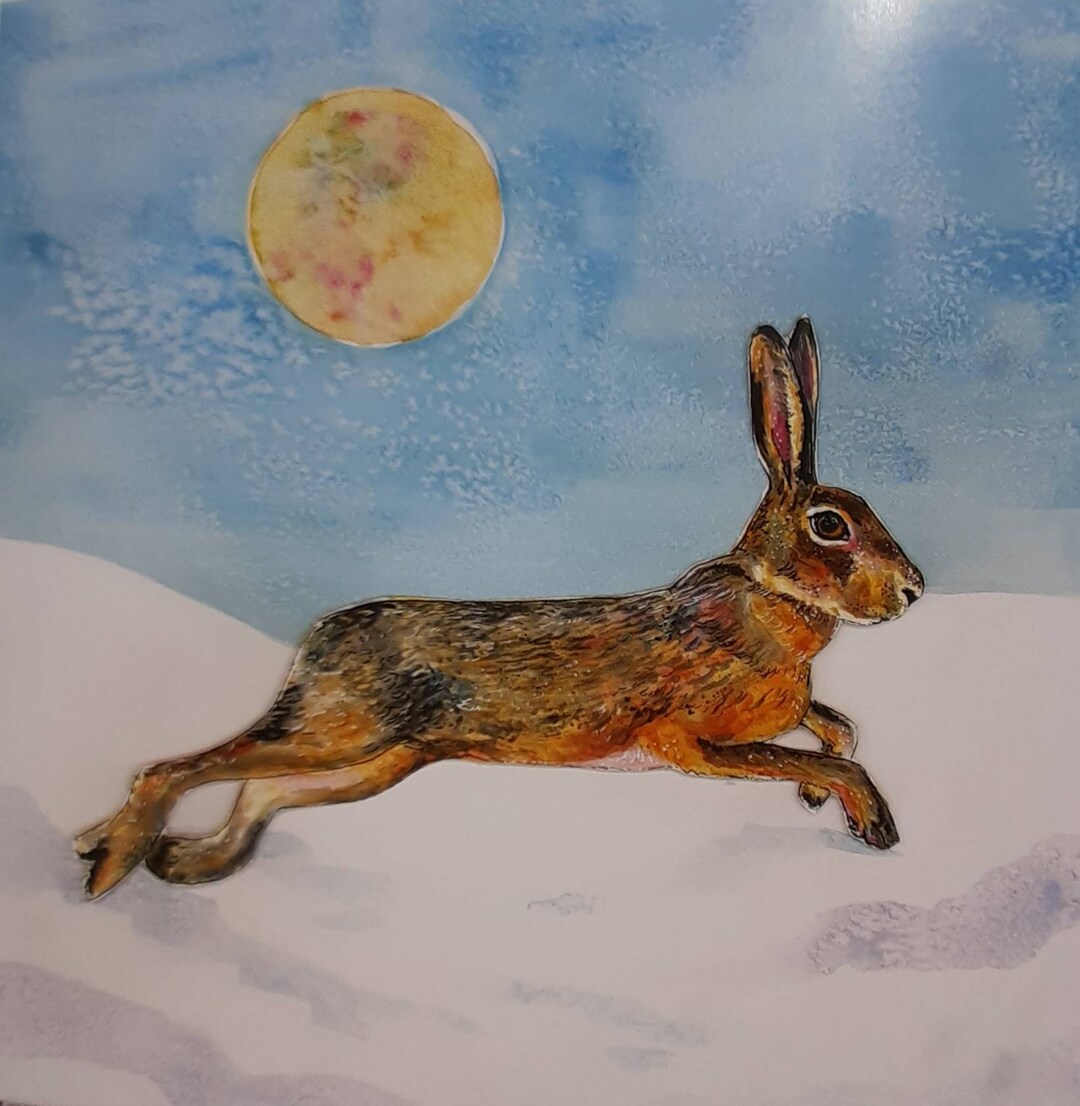 CHRISTMAS CARD Leaping Hare in the Snow From and Original Water Colour ...