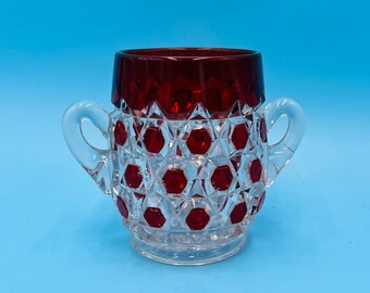 Antique US Glass Co Ruby Red Flash Double Handled Spooner, Ruby Flash ...