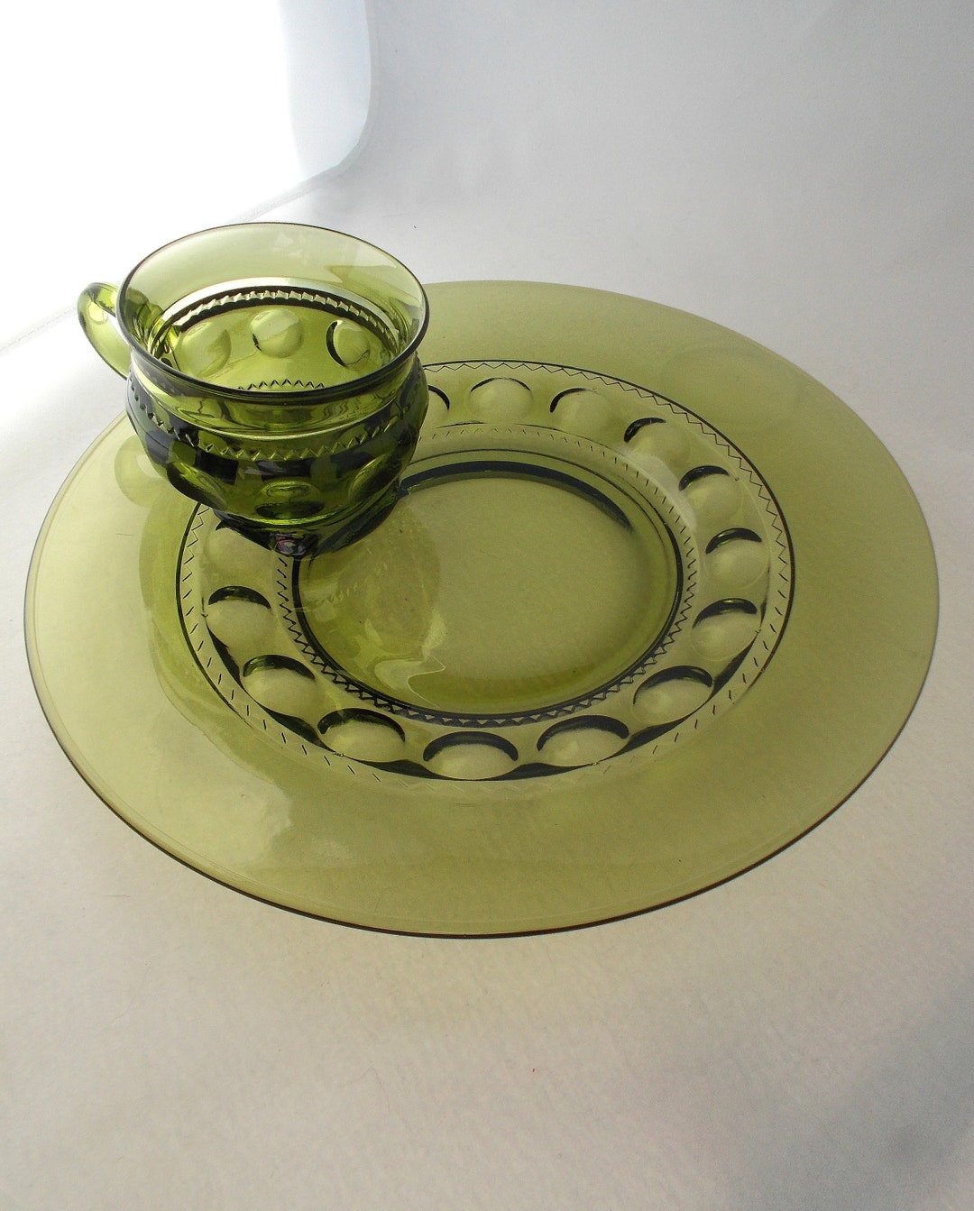 Indiana Glass Snack Plate With Cup; Indiana Kings Crown Thumbprint ...