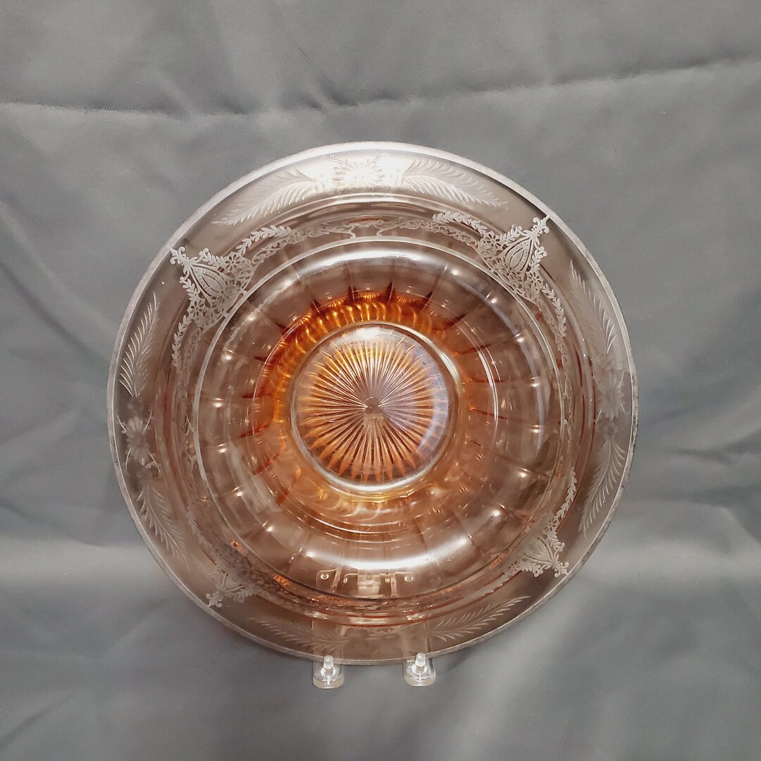 Pink Depression Glass Rolled Edge Console Bowl; Gold Gild Console Bowl ...