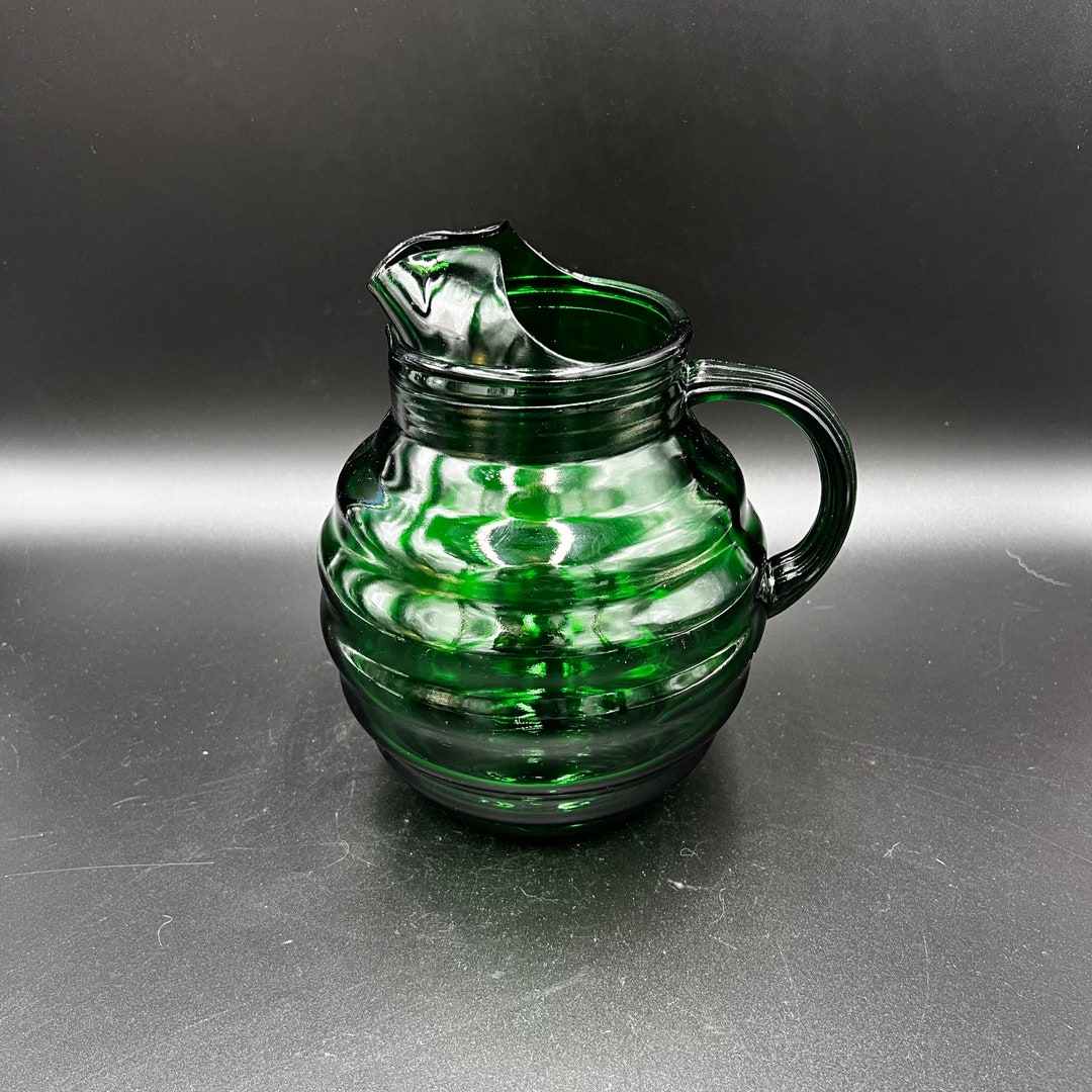 Anchor Hocking Forest Green Whirly Twirly Pitcher With Ice Lip, Vintage ...