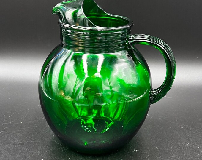 Vintage 1940's Anchor Hocking Forest Green Roly Poly Pitcher With Ice ...