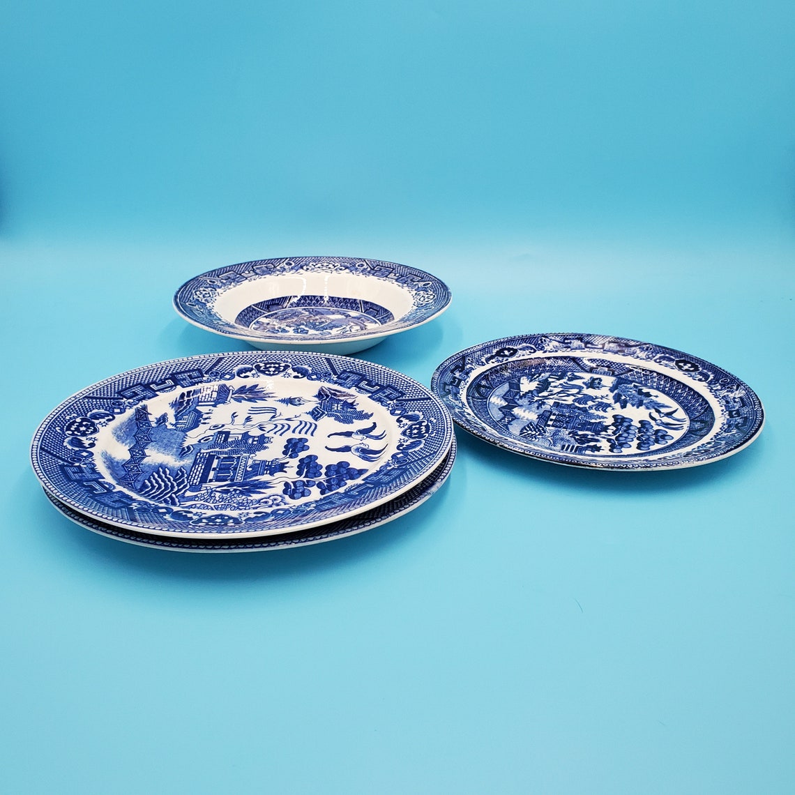 Old Willow Pattern Plates Desert Plate and Bowl Vintage Old | Etsy