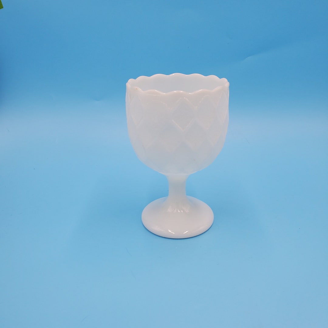 Diamond Pattern Milk Glass Goblet - Etsy