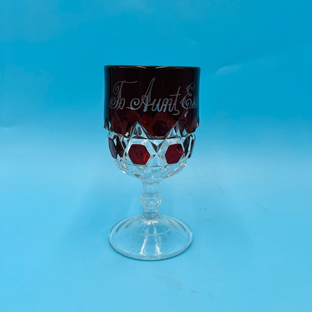 Red Block Ruby Red Wine Glass Goblet by US Glass - EAPG Red Flash ...