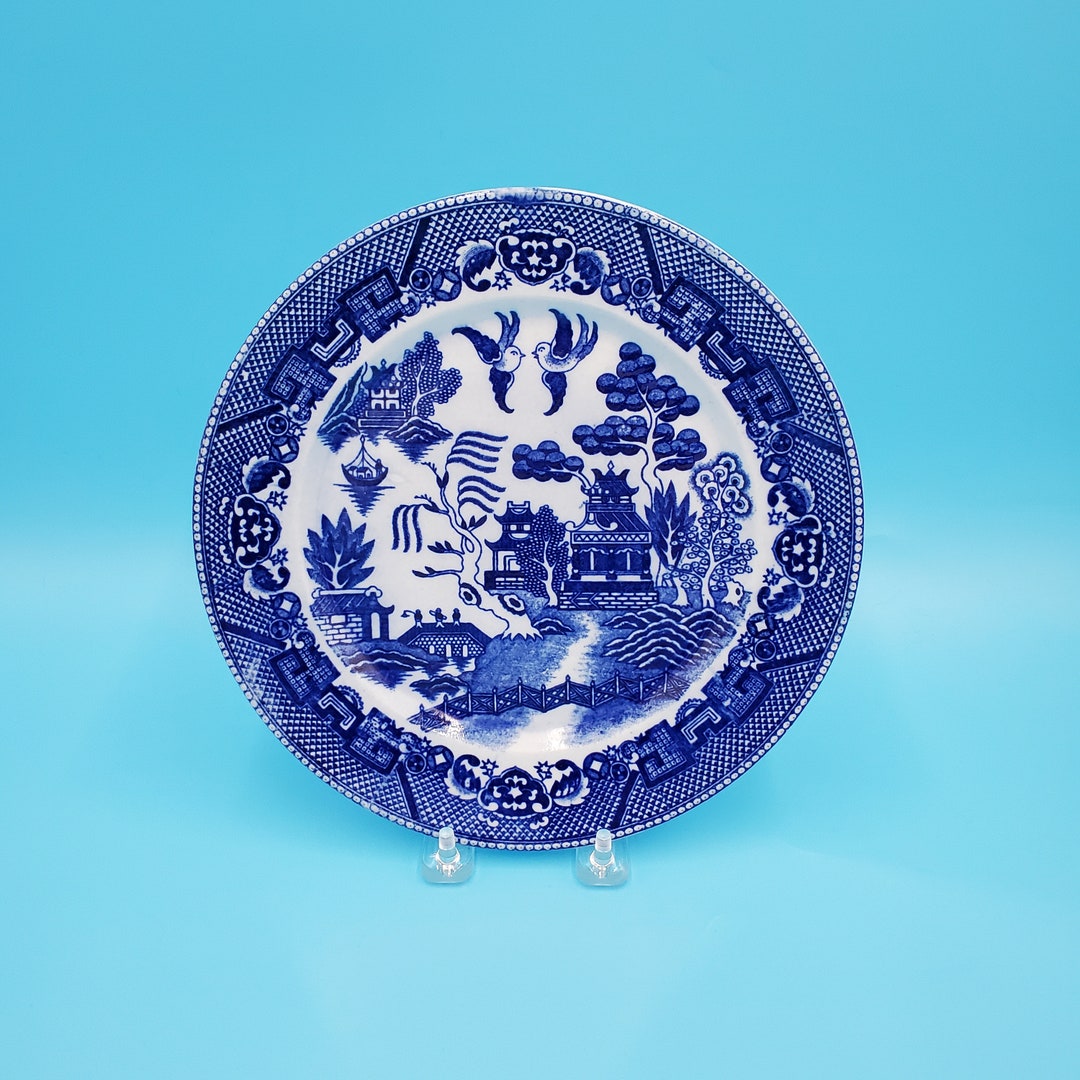 Old Willow Pattern Plates, Desert Plate and Bowl; Vintage Old Willow ...