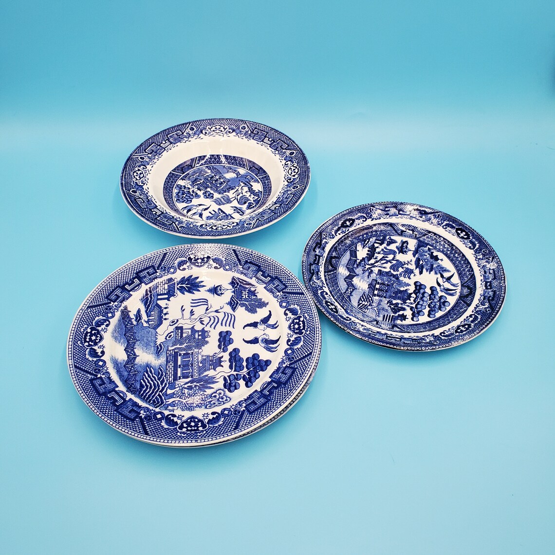 Old Willow Pattern Plates Desert Plate and Bowl Vintage Old | Etsy