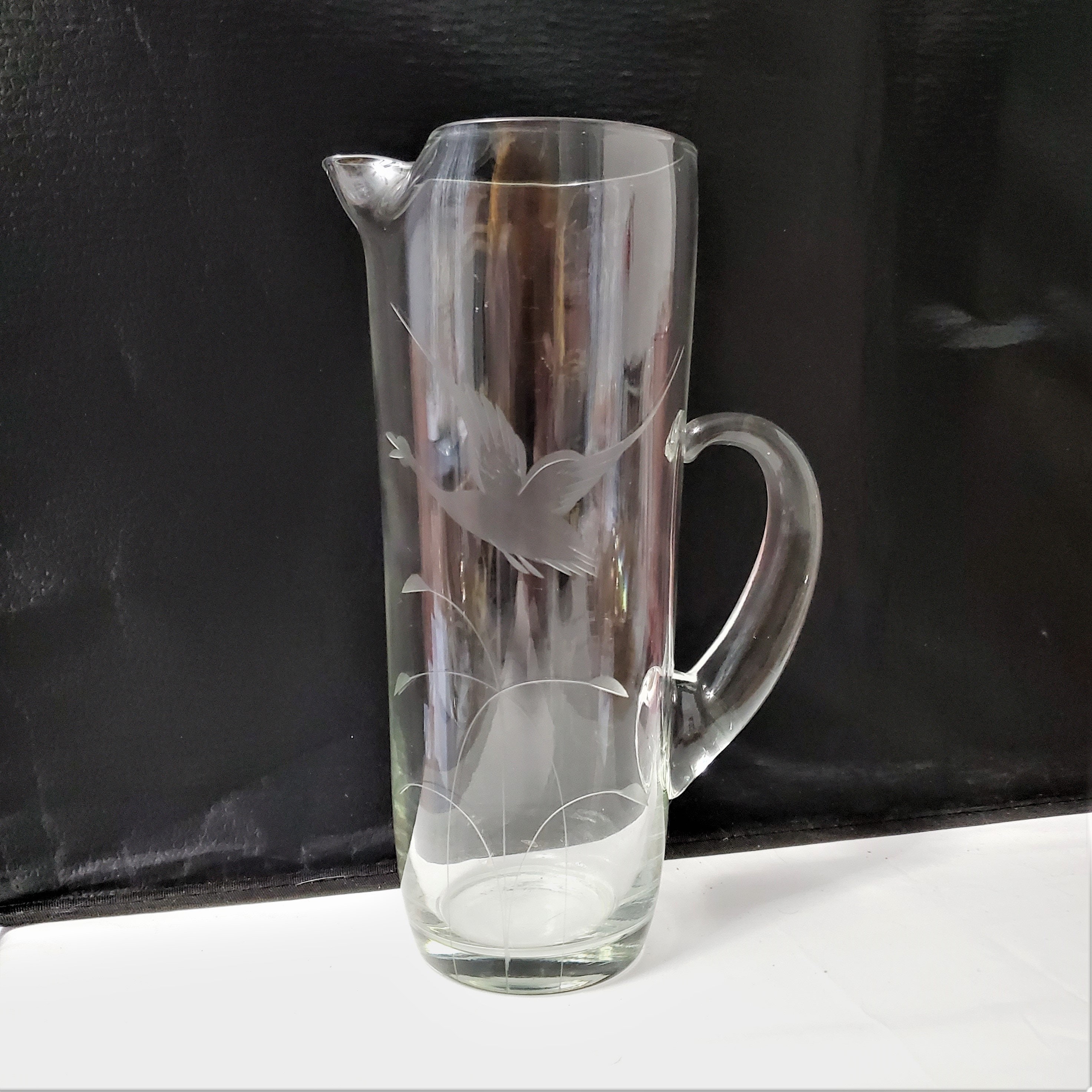 Vintage Etched Crystal Pitcher With Duck and Cattails - Etsy