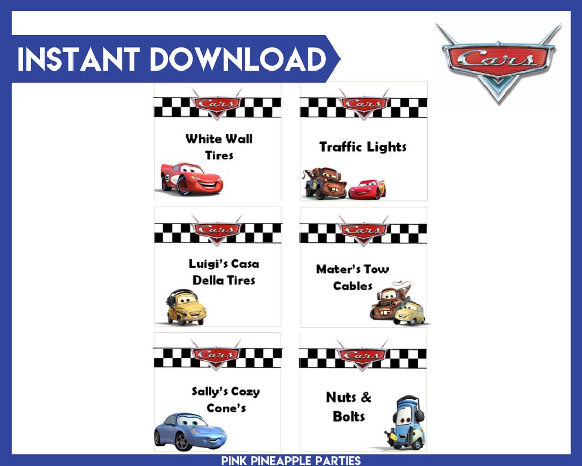 Cars Party Food Labels INSTANT DOWNLOAD | Etsy