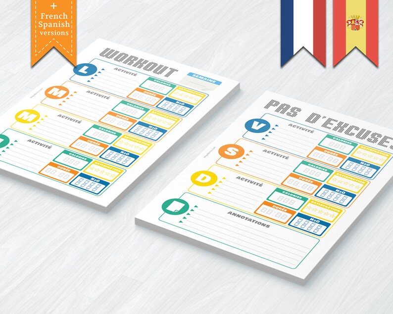 Weekly Workout Printable Planner Insert A5, A4 Colourful Multi Language ...