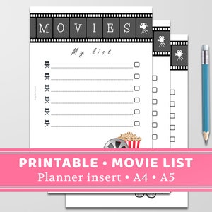 Movie List Printable Planner Insert A5 A4 Multi | Etsy