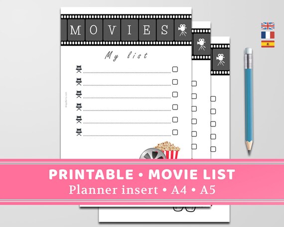 Movie List Printable Planner Insert A5 A4 Multi | Etsy