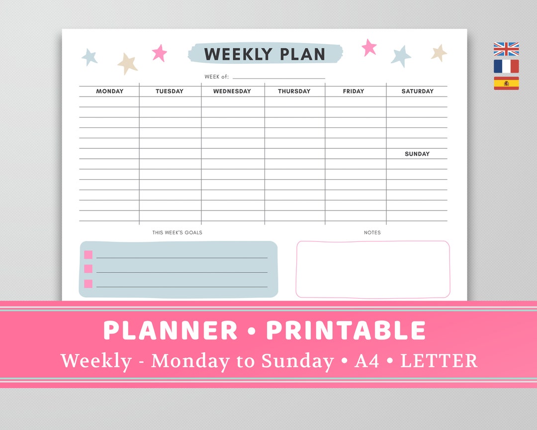 Cute Weekly Planner Monday to Sunday To-do List, Goals for the Week ...