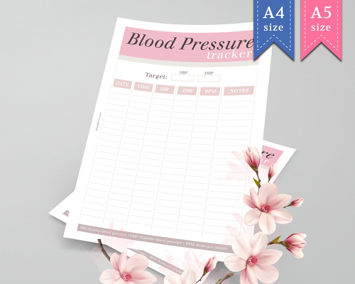 Blood Pressure Log Printable Planner Insert Multi-language english ...