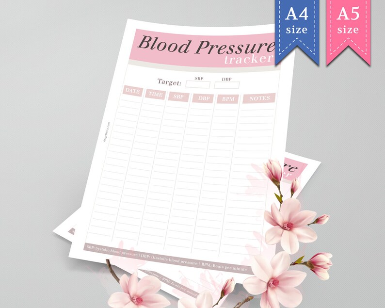 Blood Pressure Log Printable Planner Insert Multi-language english ...