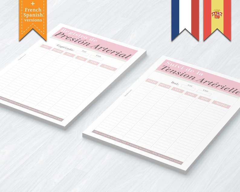 Blood Pressure Log Printable Planner Insert Multi-language english ...