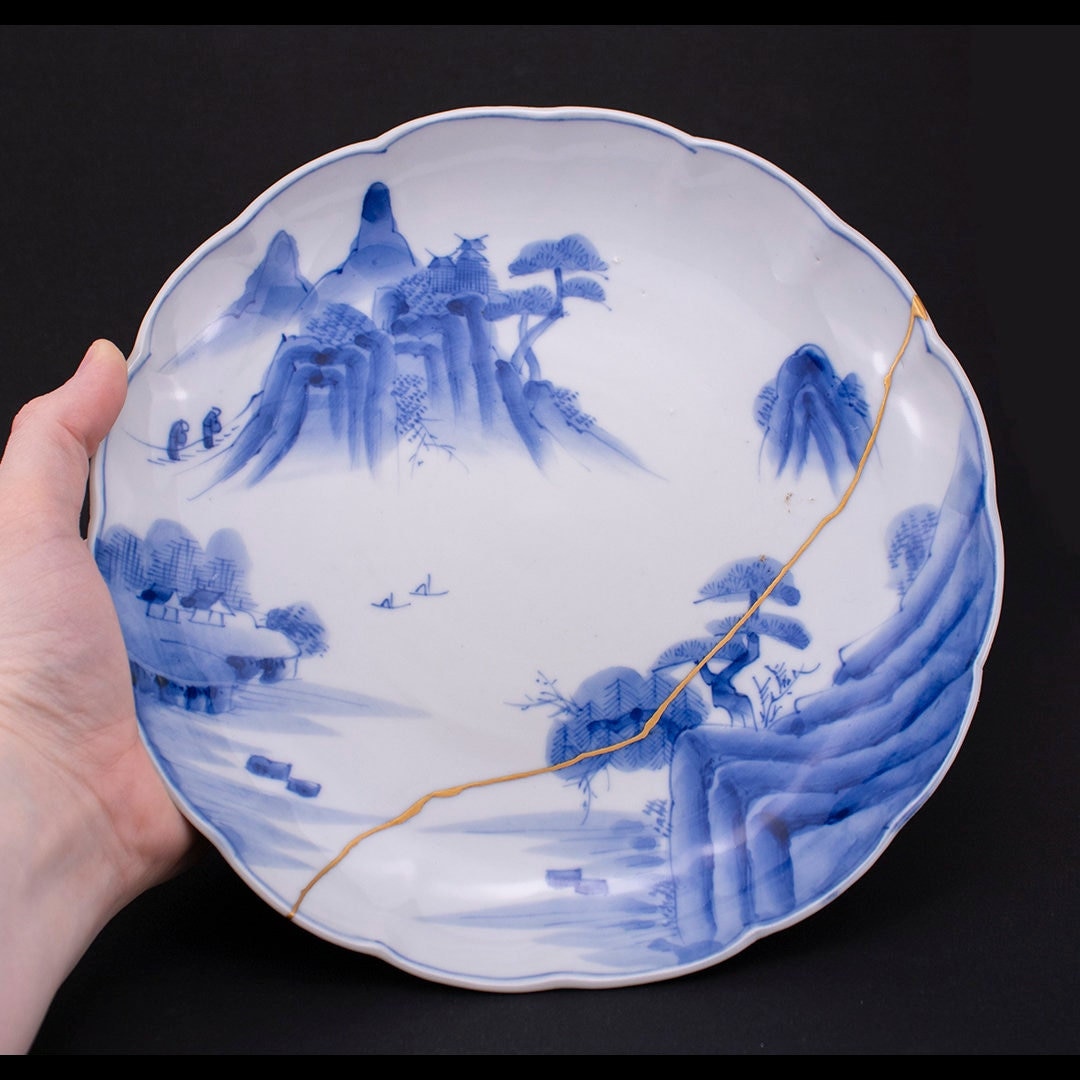 Kintsugi Repaired Hand Painted Antique Plate. Edo Period, Koimari. - Etsy